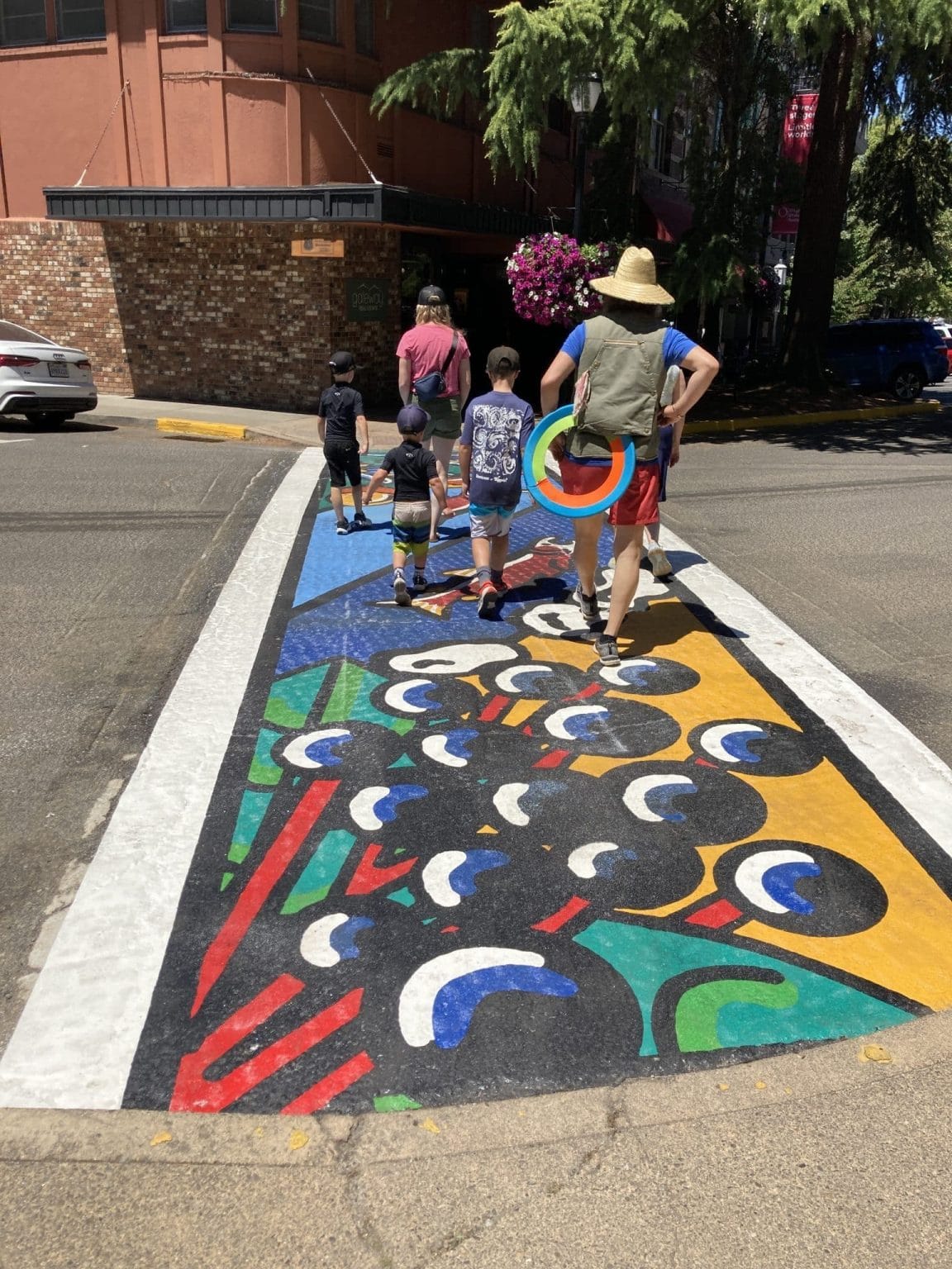Crosswalk Art in the Plaza: "Walking Upstream" - Walk Ashland